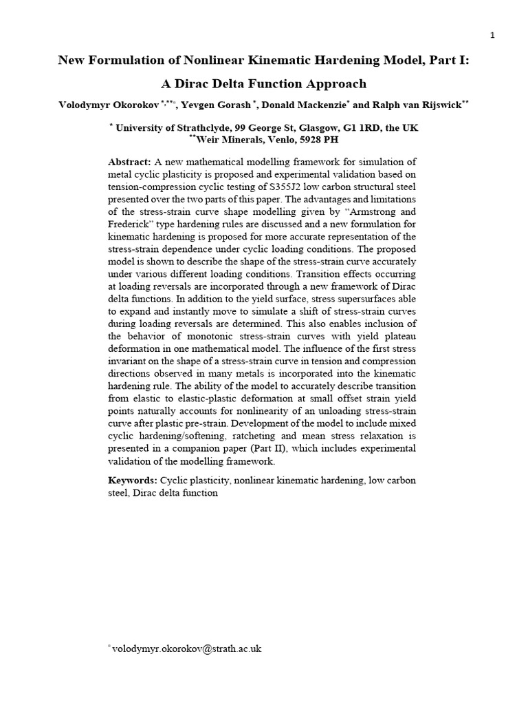 31.okorokov Etal IJP 2019 New Formulation of Nonlinear Kinematic Hardening Model Part I | PDF