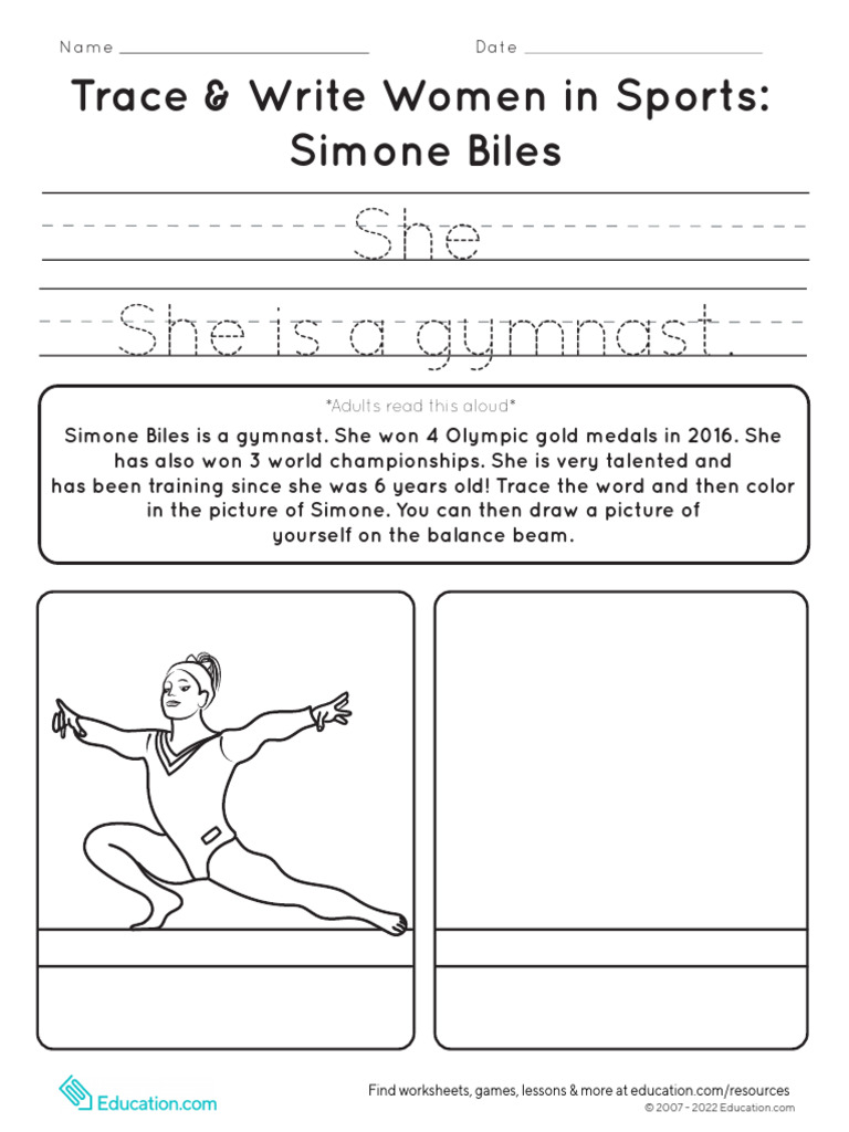 Trace and Write Women in Sports Simone Biles | PDF