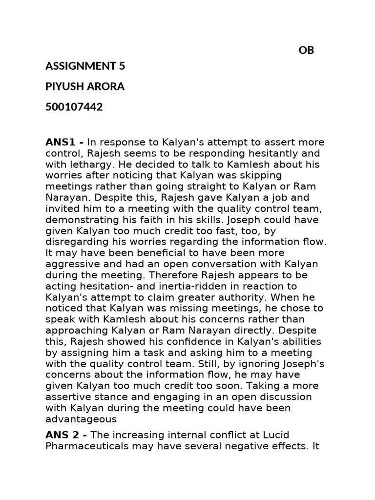 Ob Assignment 5 Piyush Arora | PDF | Communication | Career & Growth