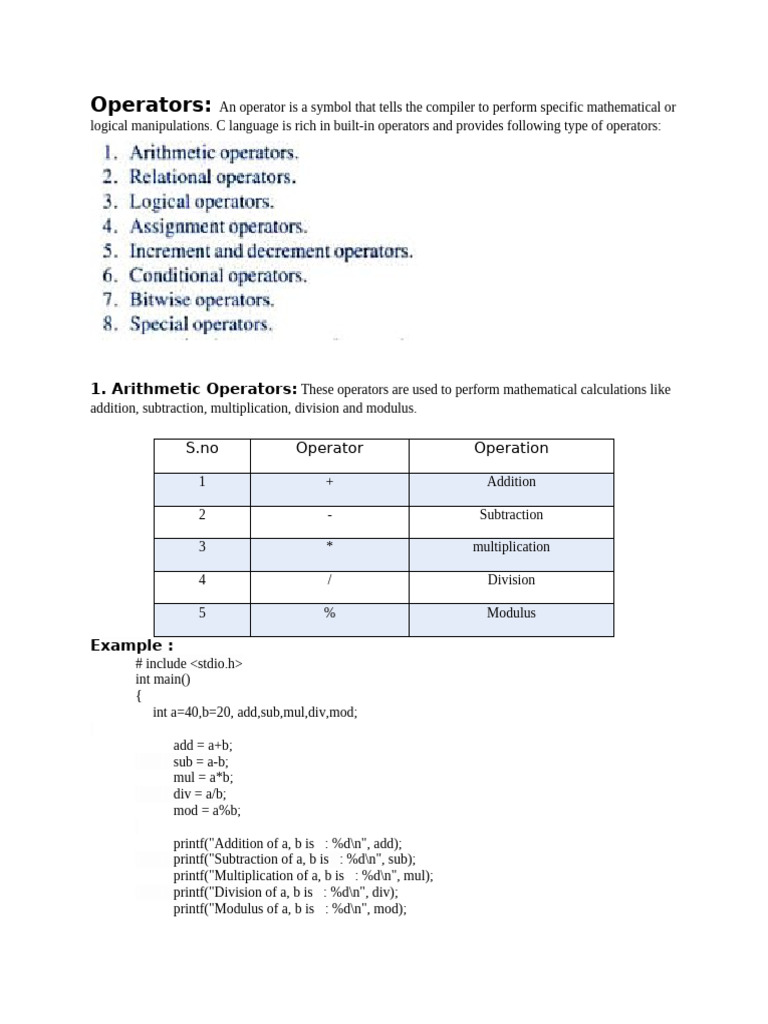 LPCC-Operators in C | PDF