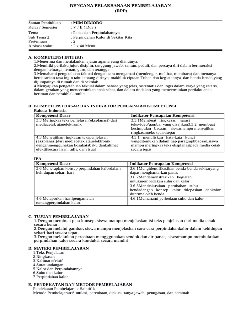 RPP PBL 2 Mim Dimoro | PDF | Science & Mathematics