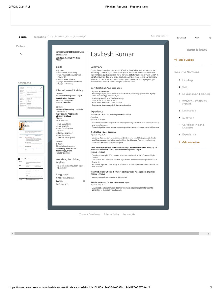 Finalize Resume - Resume Now | PDF