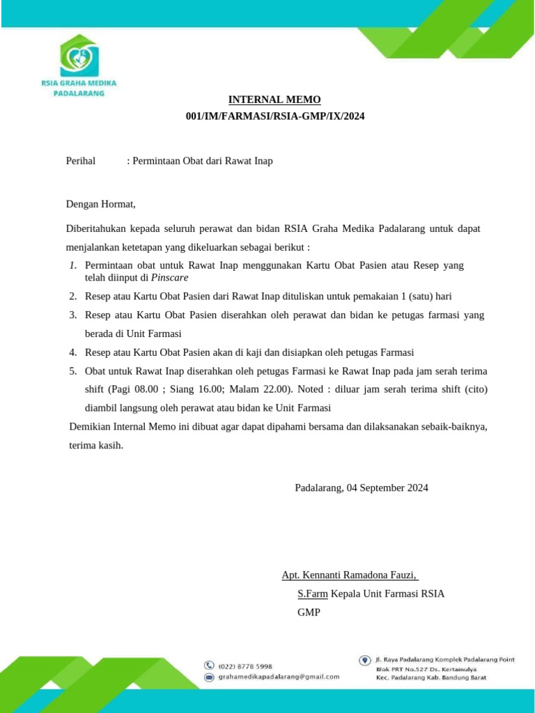 Internal Memo Permintaan Obat | PDF