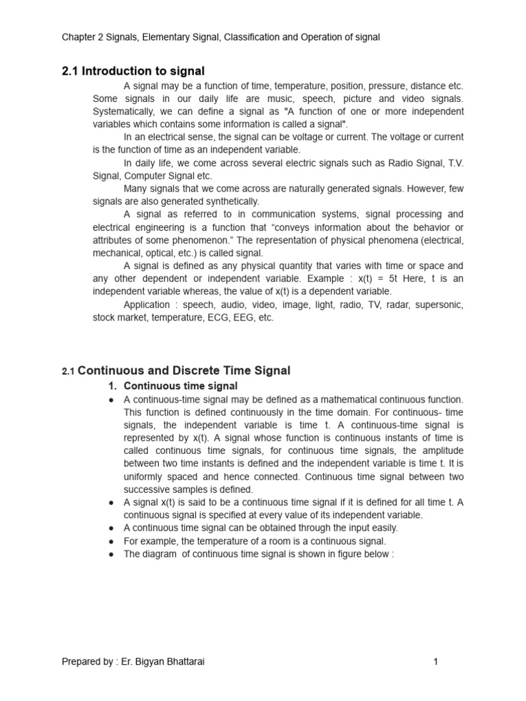 Signal, Elementary Signal, Classification, Operation. | PDF