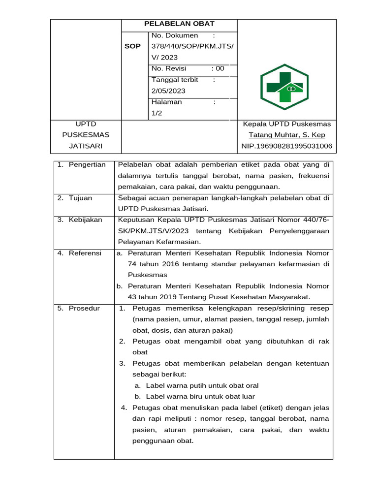 Sop Pelabelan Obat | PDF