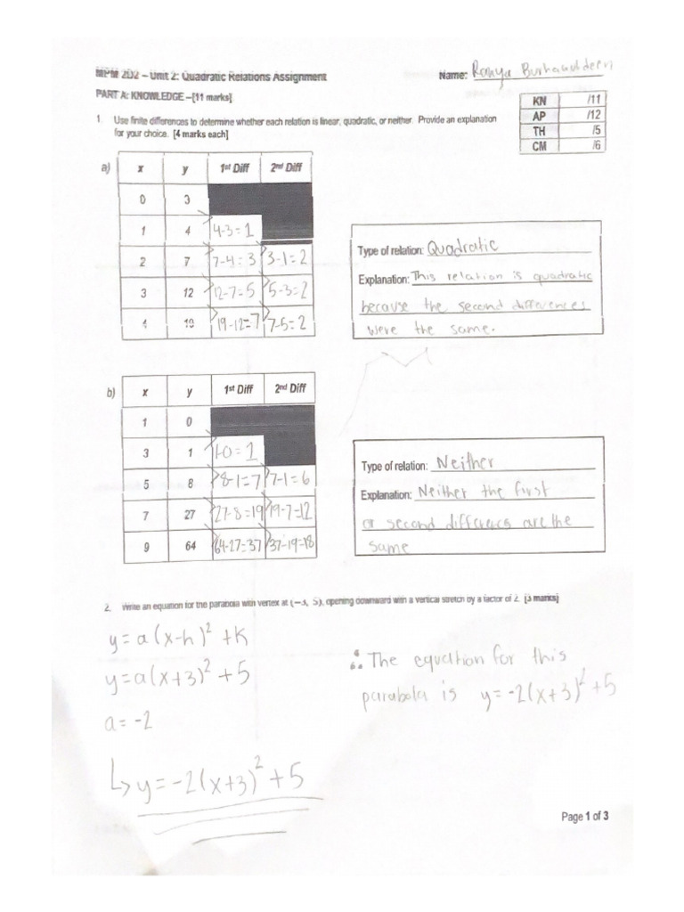 Use Finite Differences To Determine Whether Each Relation Is Linear, Quadratic, or Neither ...
