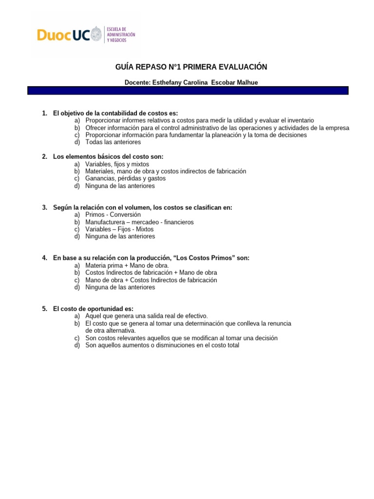 Repaso 1 Evaluación | PDF