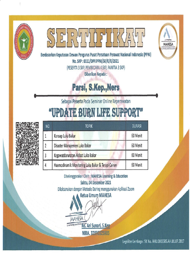 Sertifikat Update Burn Life Support | PDF