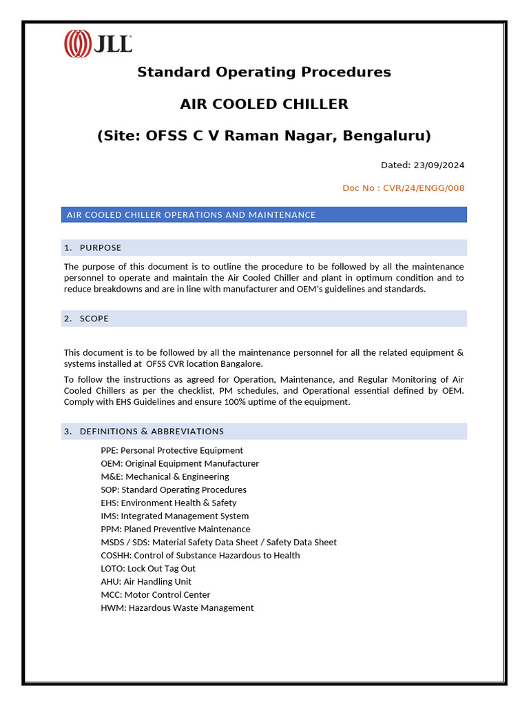 Air Cooled Chiller - Procedure | PDF