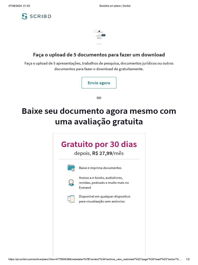 Escolha um plano _ Scribd | PDF