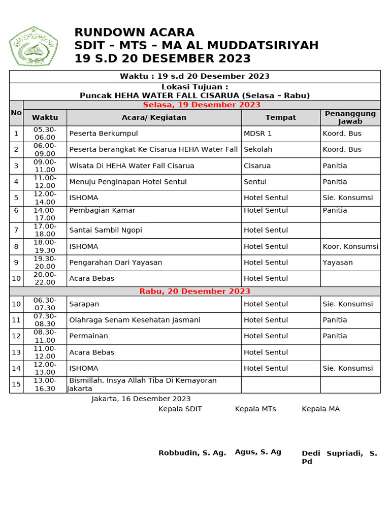 RUNDOWN ACARA EMPLOYEE GATHERING SENTUL 19-20 DES 2023 | PDF