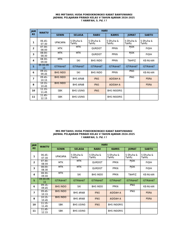 Jadwal Pribadi Siap Print | PDF