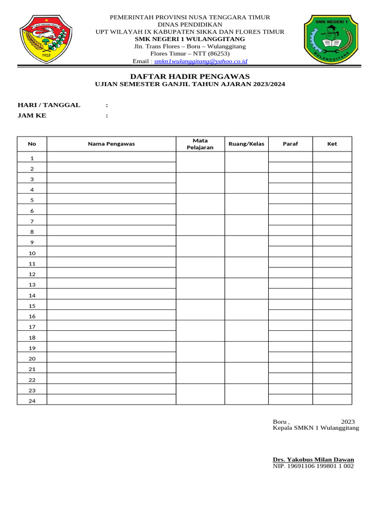 Daftar Hadir Pengawas | PDF