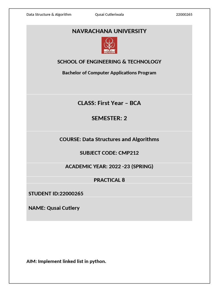 DSA - Practical 8 Linked List | PDF | Teaching Methods & Materials