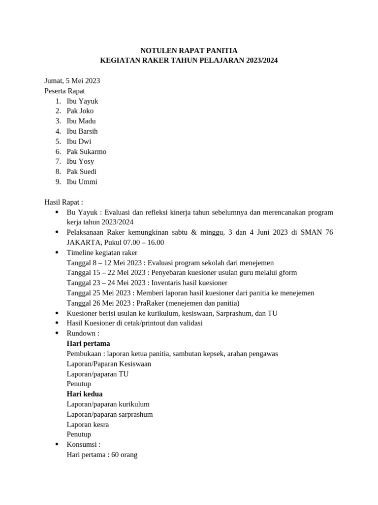 Notulen Rapat Panitia | PDF