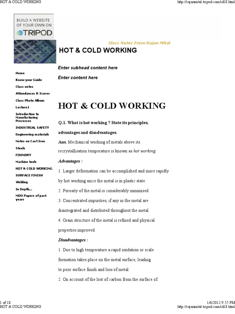 Hot & Cold Working | PDF | Rolling (Metalworking) | Forging