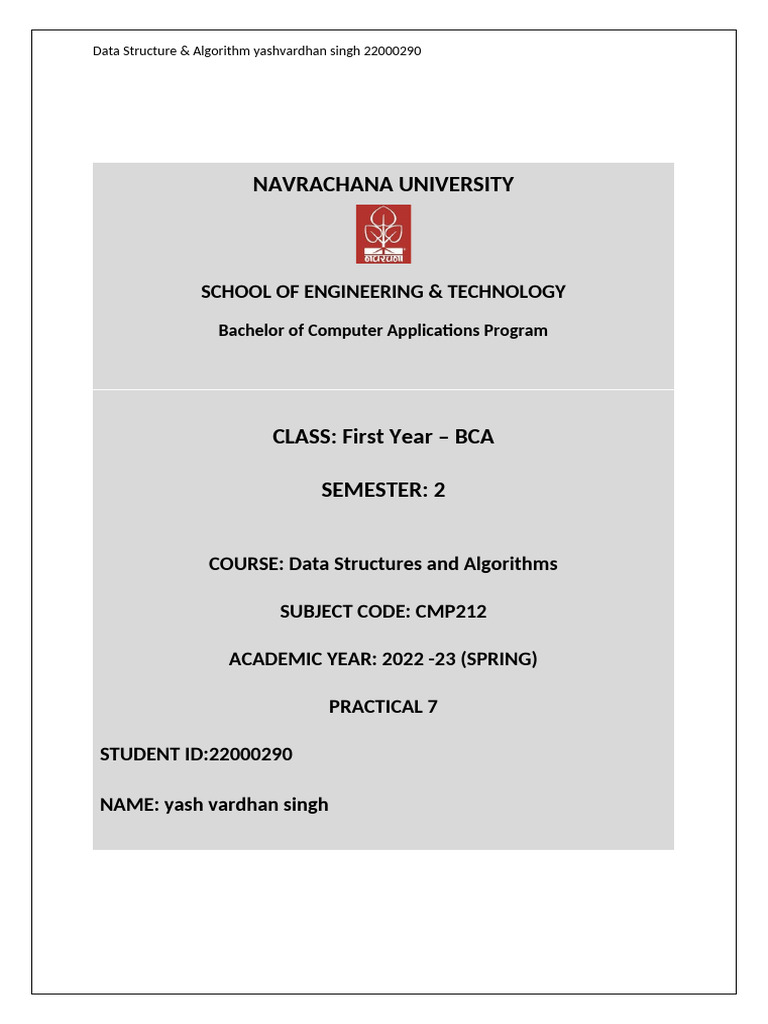 DSA - Practical 7 Selection Sort | PDF | Computers | Technology & Engineering