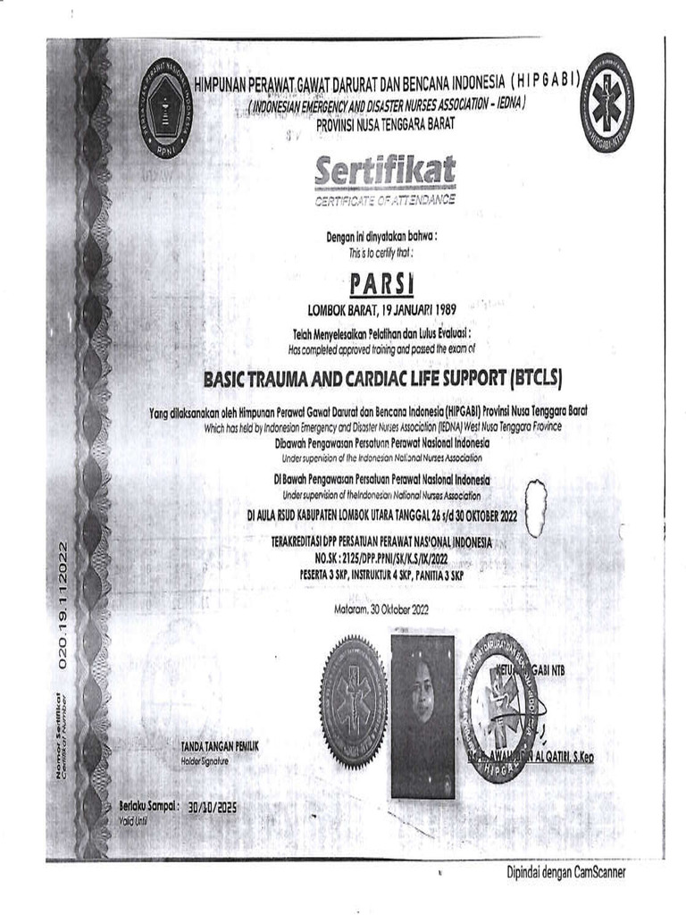 Sertifikat Basic Trauma and Cardiac Life Support (BTCLS) | PDF