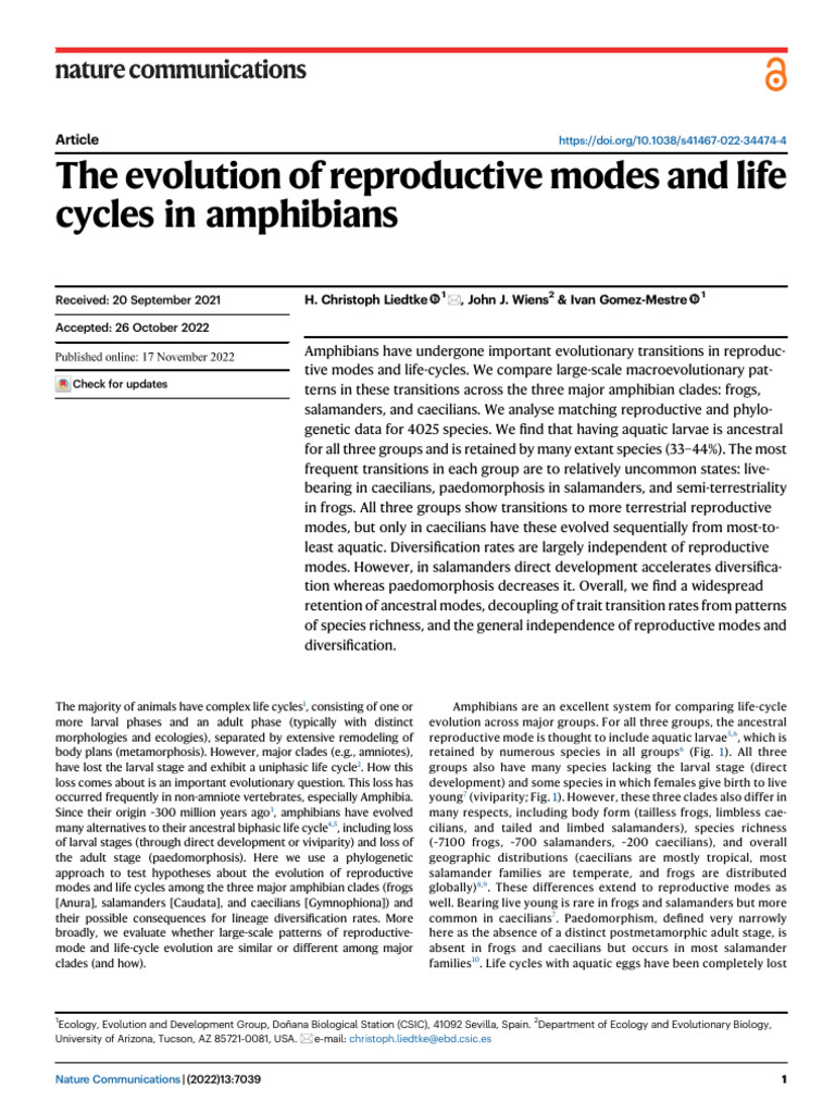 The Evolution of Reproductive Modes and Life | PDF