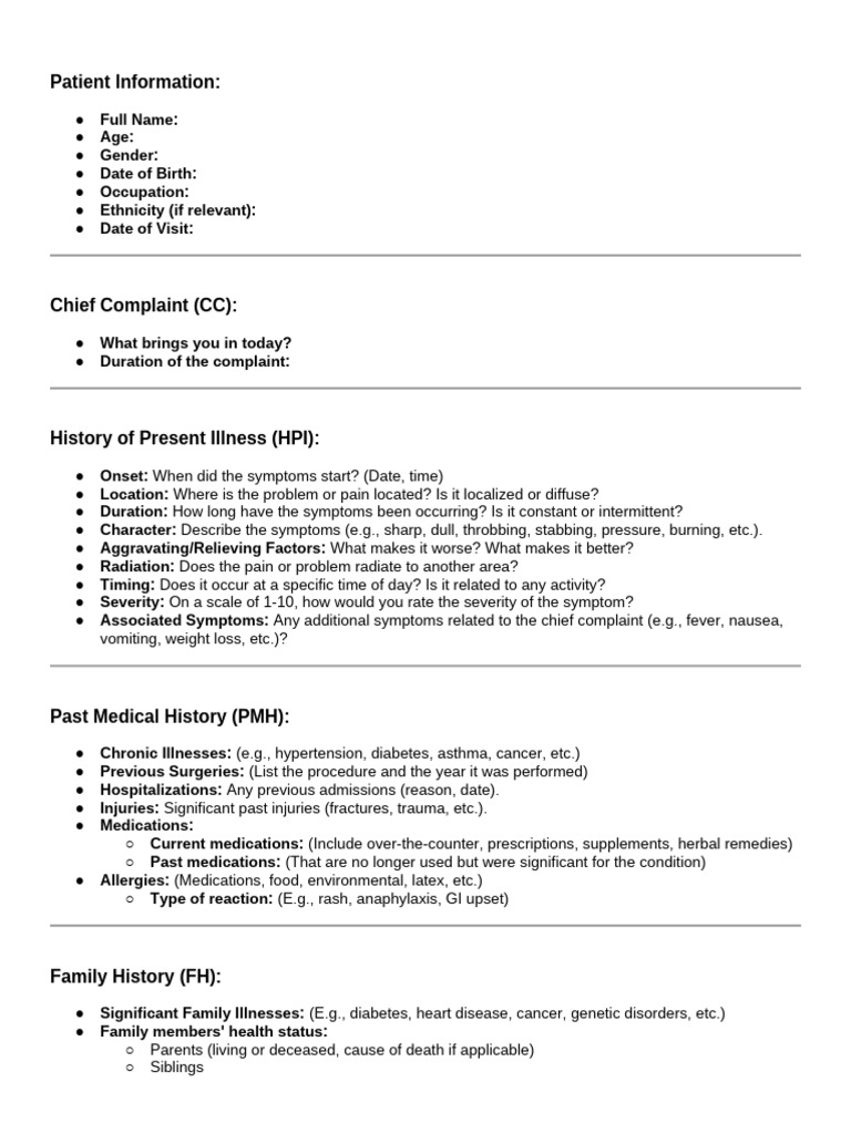 History Taking Template | PDF
