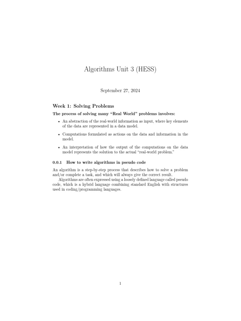 Algorithims Unit 3 Hess Pdf