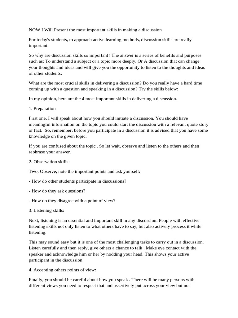 Present The Most Important Skills in Making A Discussion | PDF