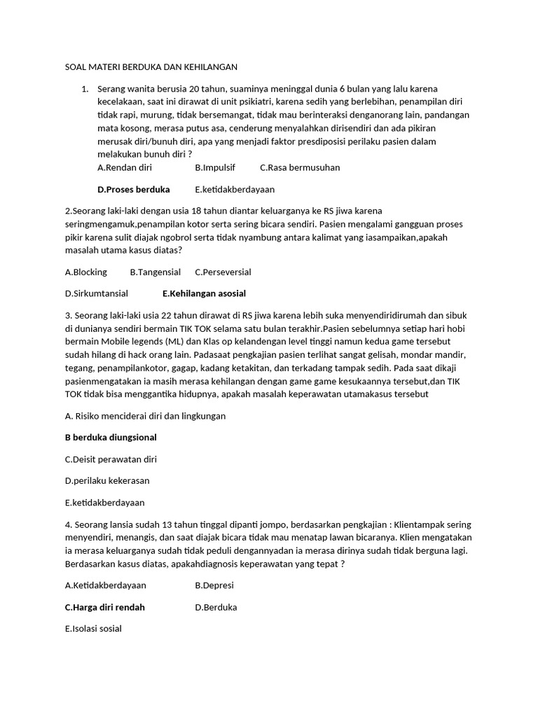 SOAL Bab 6 MATERI BERDUKA DAN KEHILANGAN | PDF