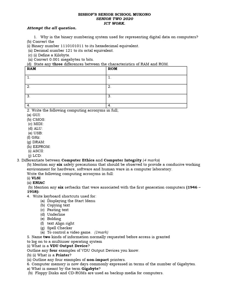 s.2 Ict Holiday Work | PDF