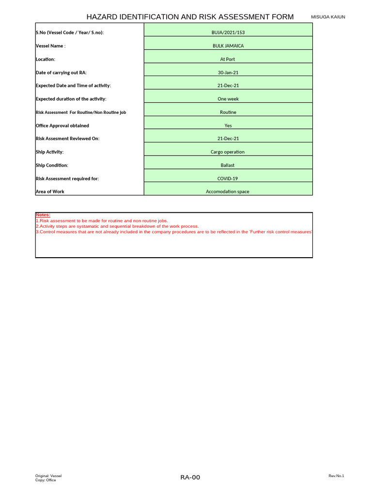 Appendix-06 RA Template for COVID-19 (RA00 Risk Assessment Form Rev.1 ...