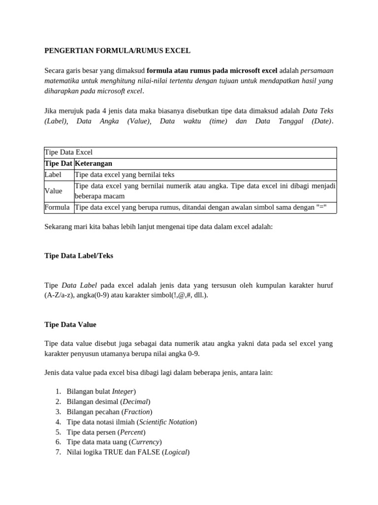 Tipe Data Excel | PDF