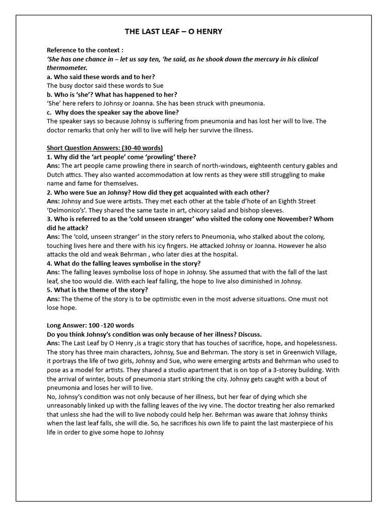 The Last Leaf - Notes | PDF