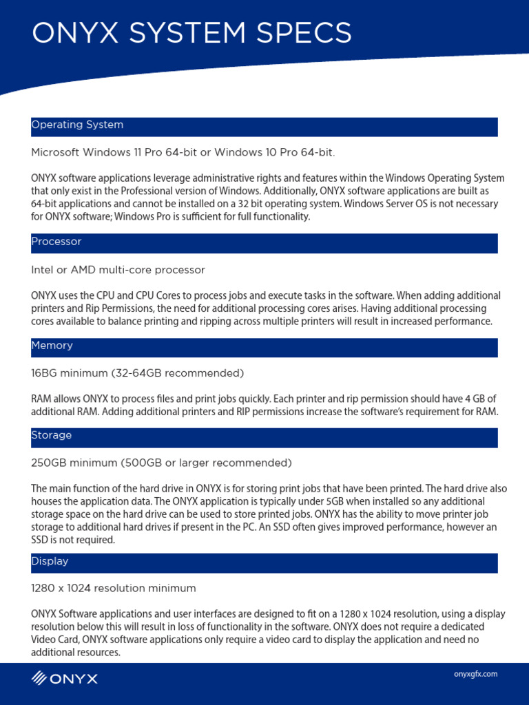 ONYX System Specs | PDF