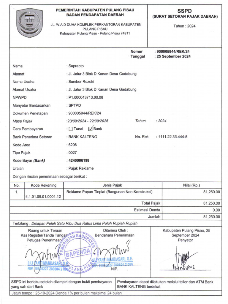 SSPD PJK Reklame Pak Suprapto | PDF