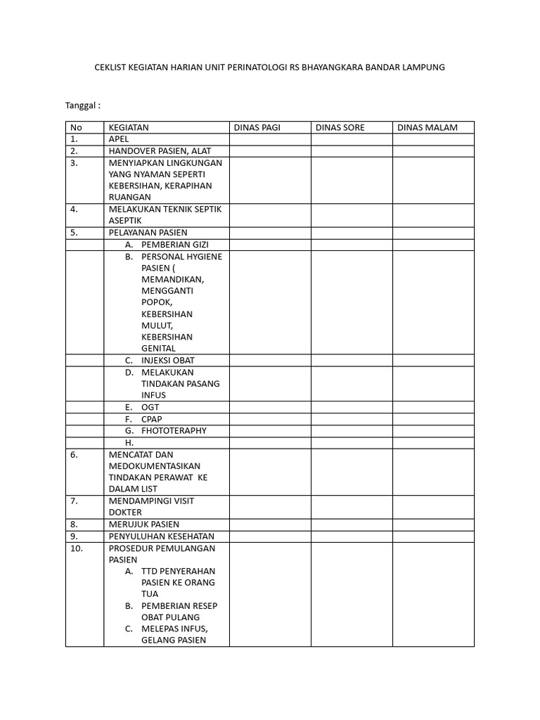 Ceklist Perinatologi | PDF