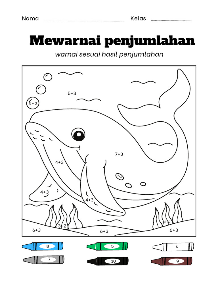 Sea Animals Color by Number Worksheet Black and White Printable Style | PDF