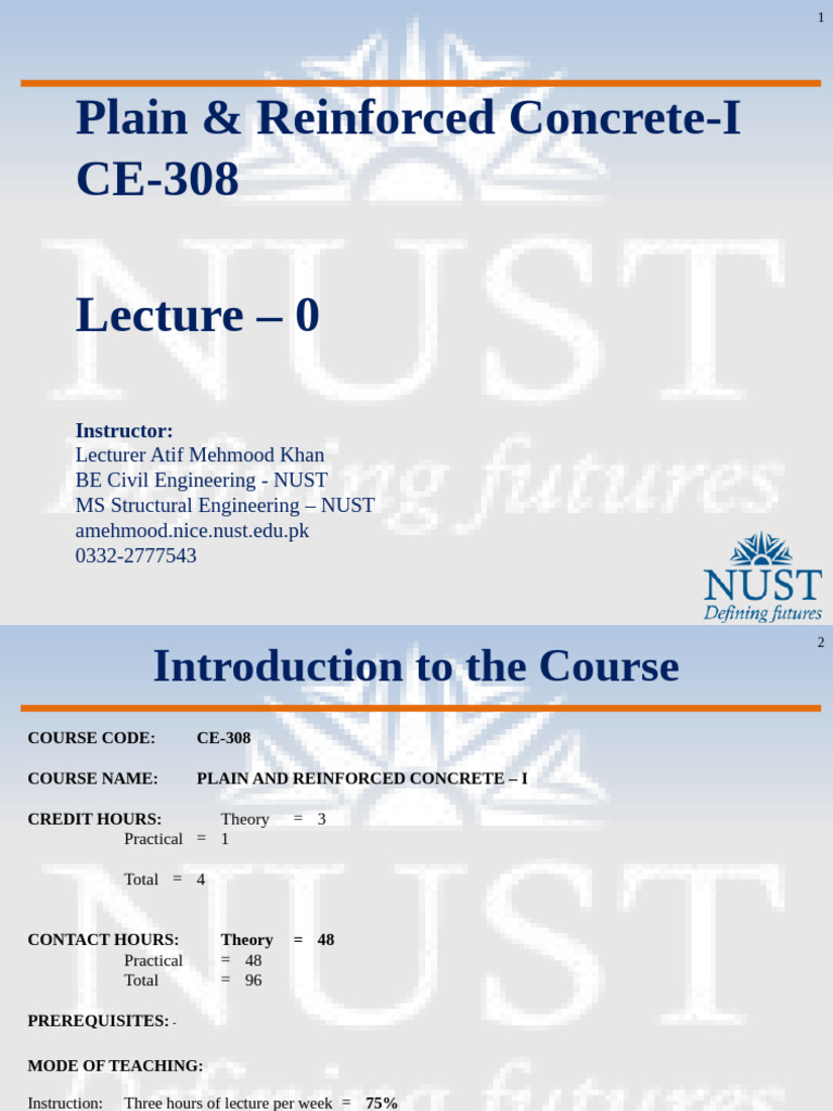 Lecture 0 - Introduction To CE 308 | PDF | Concrete | Technology & Engineering
