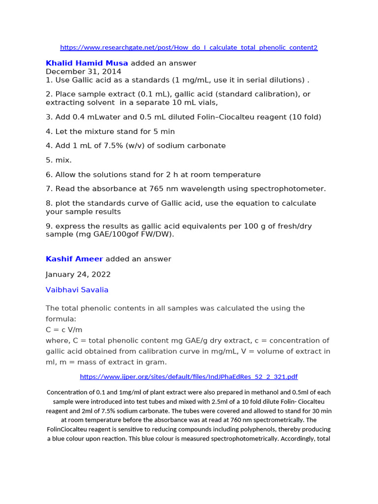 Polyphenol Test Method Overview | PDF | Polyphenol | Science & Mathematics