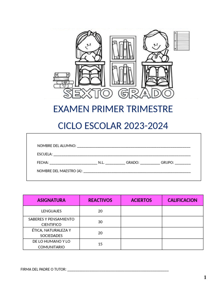 Examen Primer Trimestre 6° | PDF