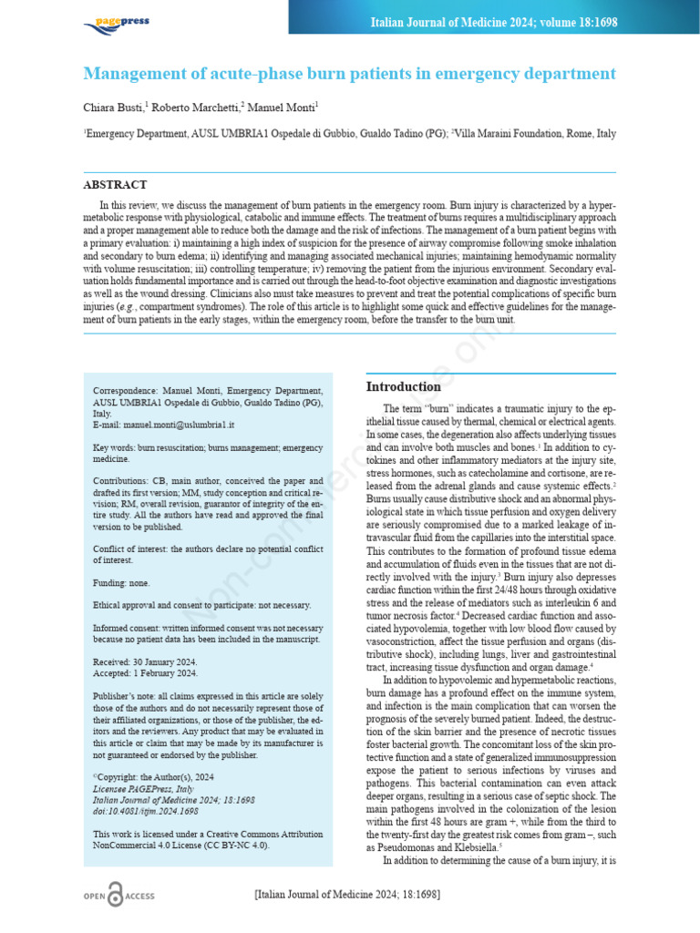 Management of acute-phase burn patients in emergency departmen | PDF