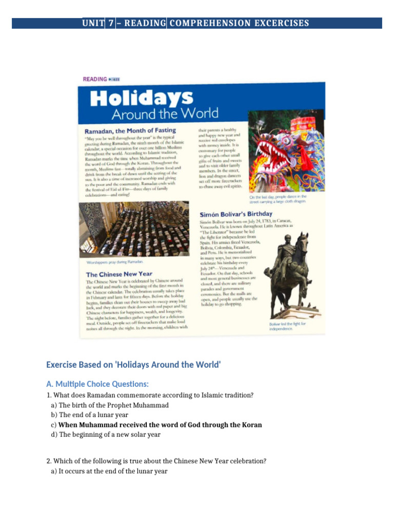 Holidays - Around - The - World - Reading - Comprehension (AL) | PDF