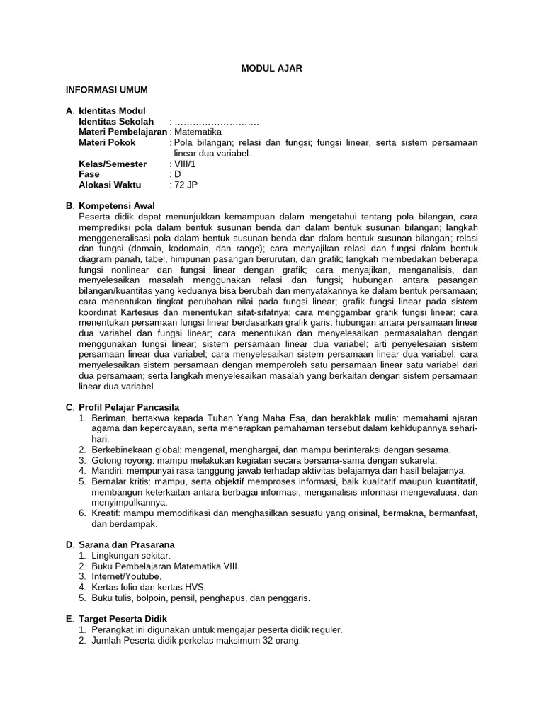 Modul Ajar - Matematika VIII - SMP | PDF