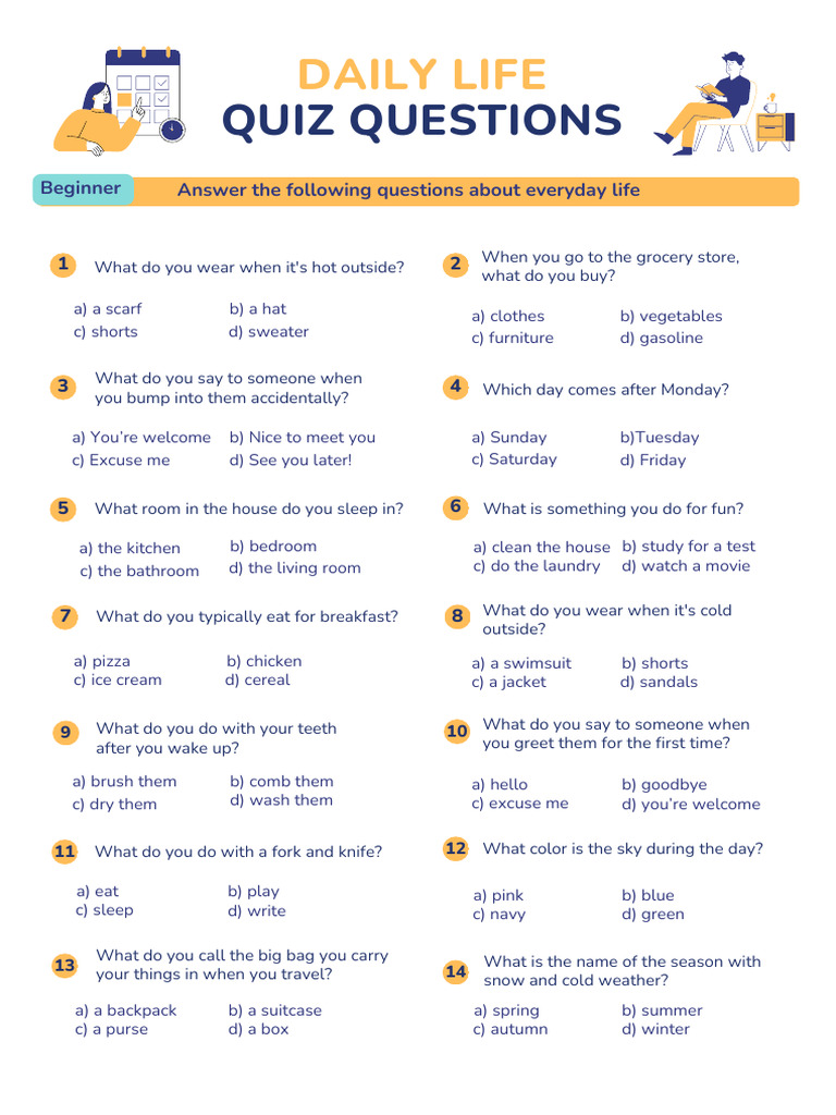 Daily Life Multiple Choice Quiz Worksheet | PDF