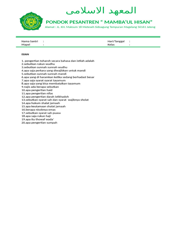 KOP SOAL Pondok | PDF