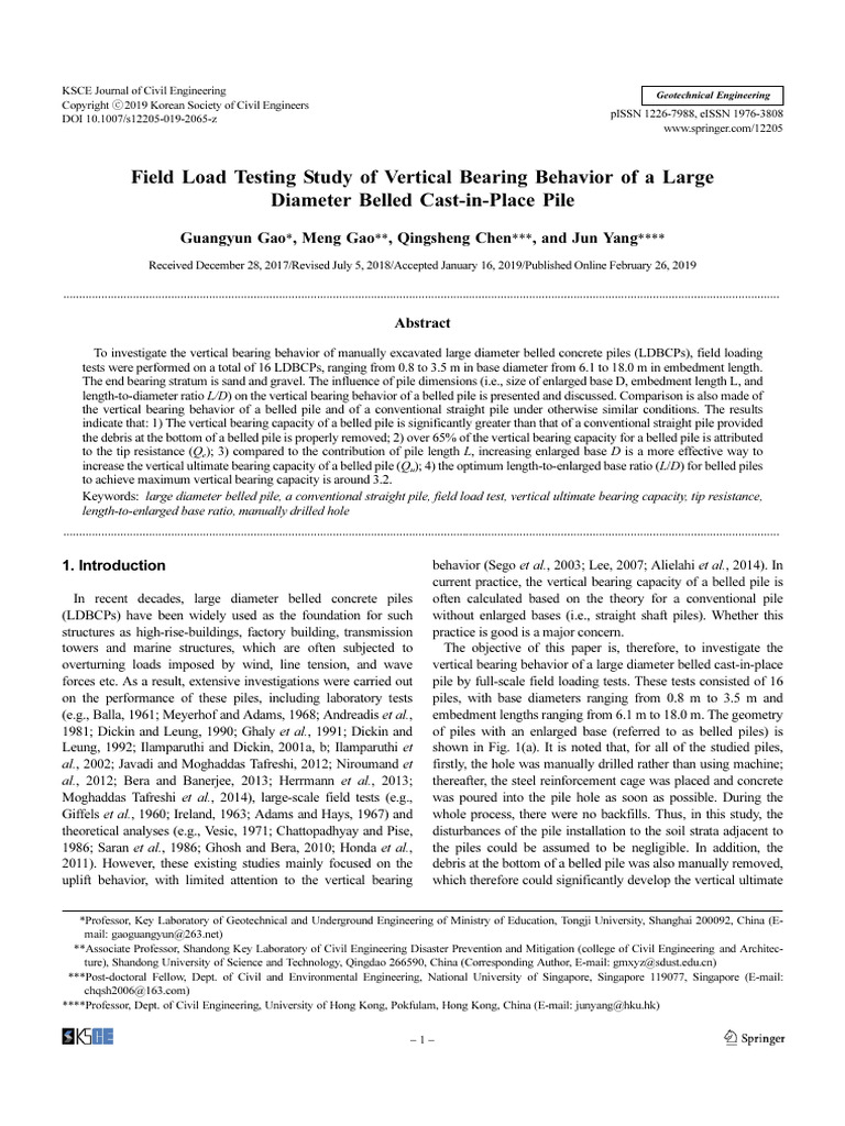 10 Field Load Testing Study of Vertical Bearing Behavior of A Large | PDF