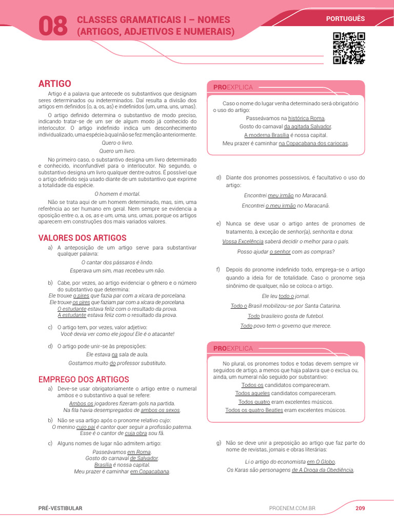 8. Artigos, Adjetivos e Numerais | PDF