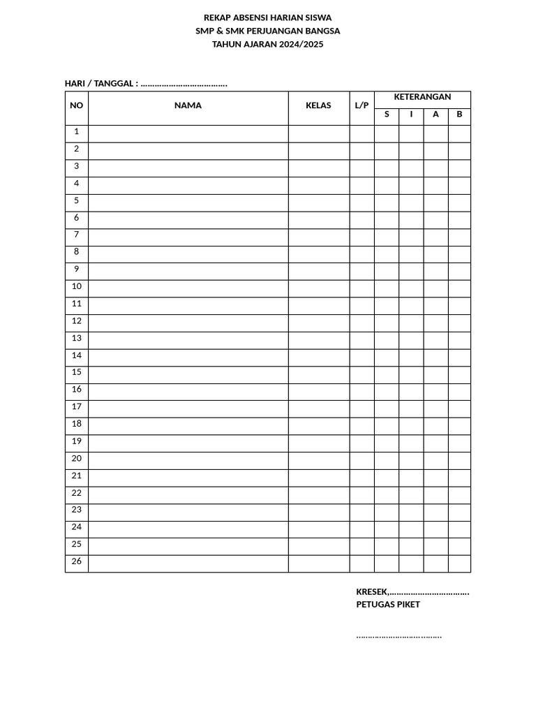 Rekap Absensi Harian Siswa | PDF