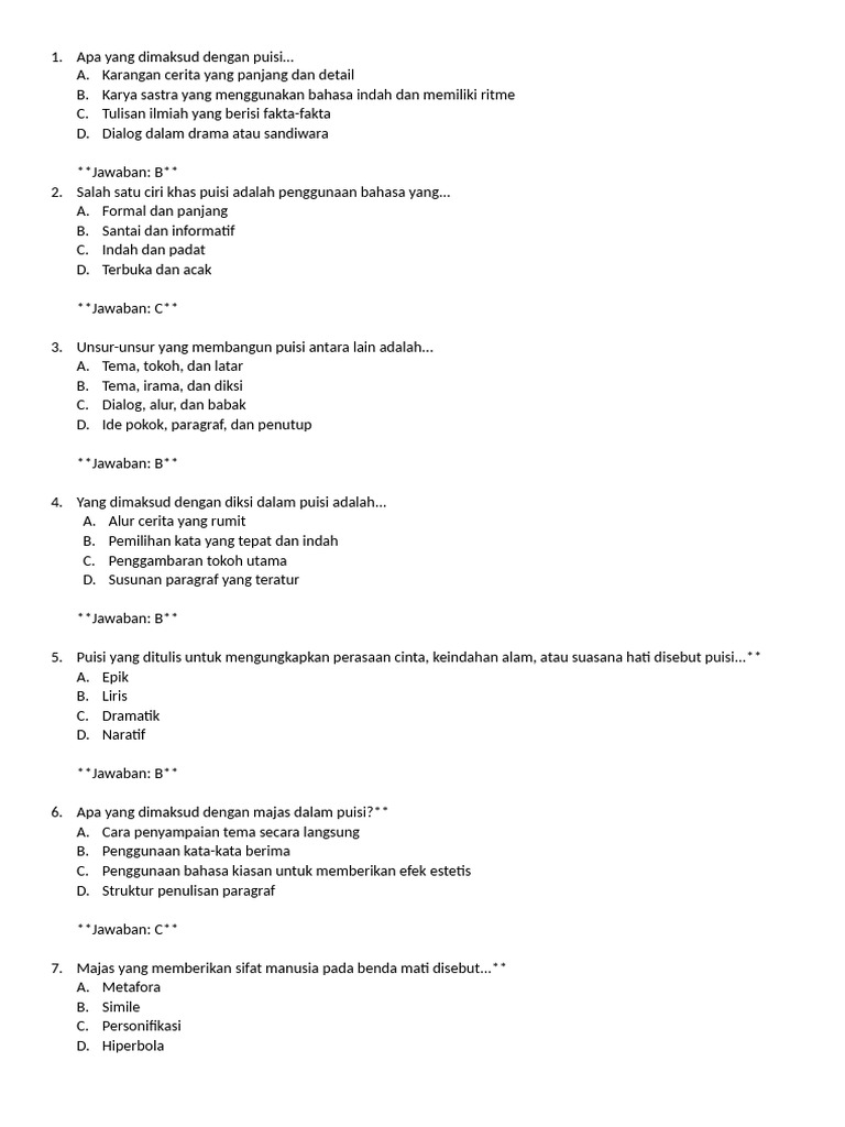 Soal Puisi Kelas 8 | PDF