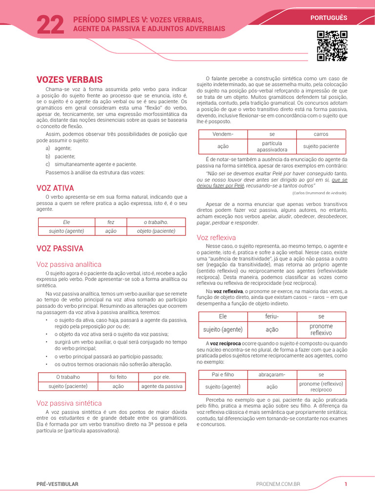 Vozes Verbais, Agente Da Passiva e Adjuntos Adverbiais | PDF