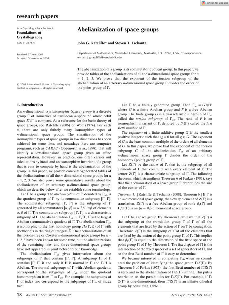 Acta Crystallographica A - 2009 - Ratcliffe - Abelianization of Space ...