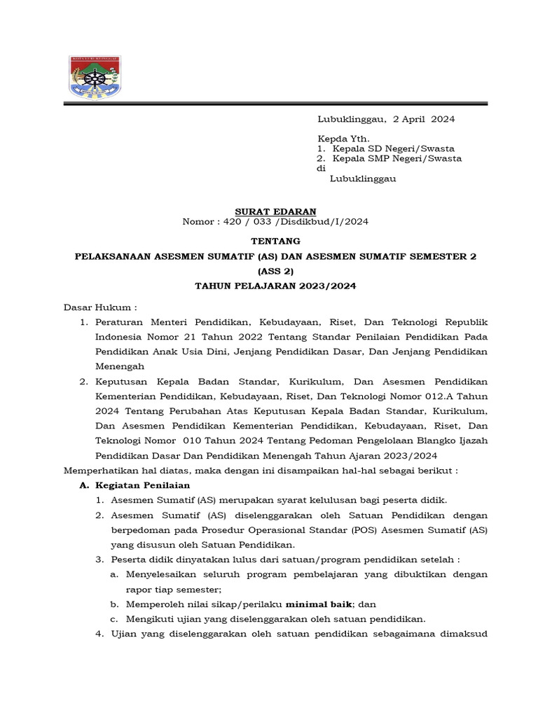 Edaran As Dan Ass2 2023-2024 | PDF
